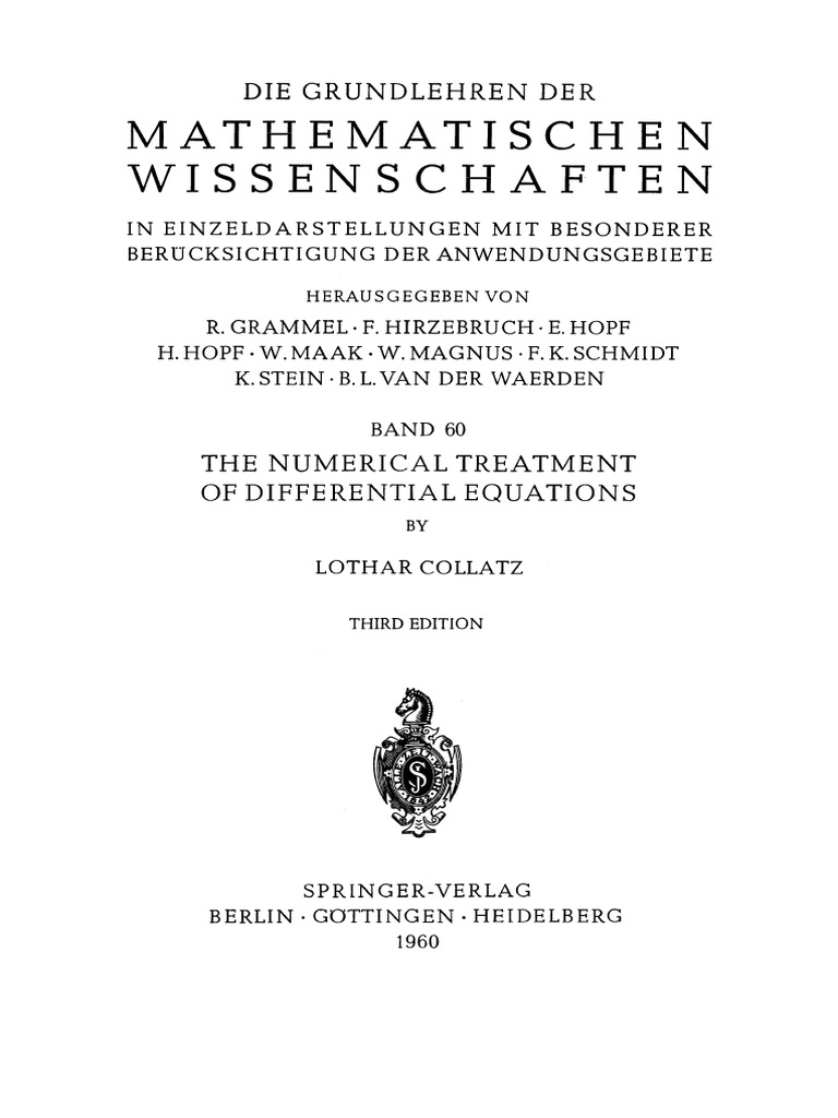 The Numerical Treatment of Differential Equations by Dr. Lothar Collatz ...