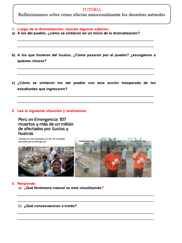 Ficha Tuto Lunes 18 Reflexionamos Como Afectan Los Desastres Naturales ...
