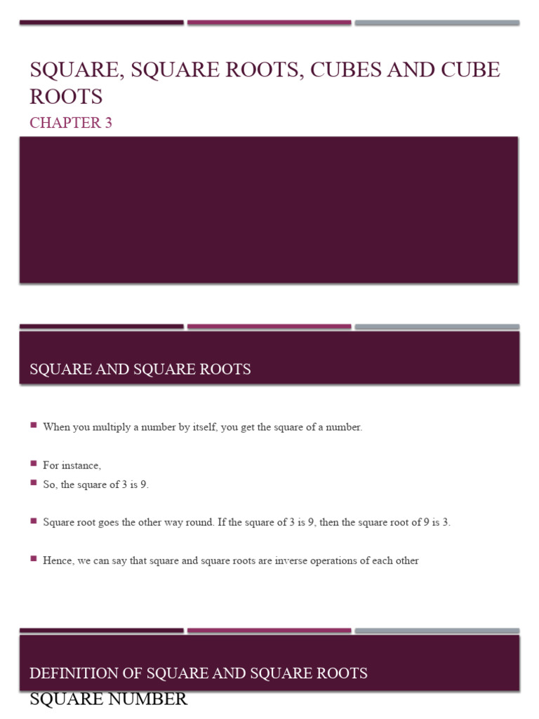 Chapter 3 Squares, Square Roots, Cubes and Cube Roots | PDF | Square ...
