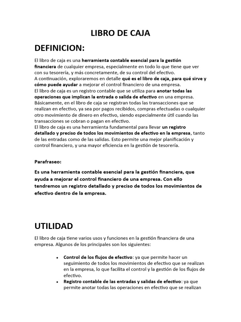 Libro Caja Definicion y Importancia | PDF | Contabilidad | Business