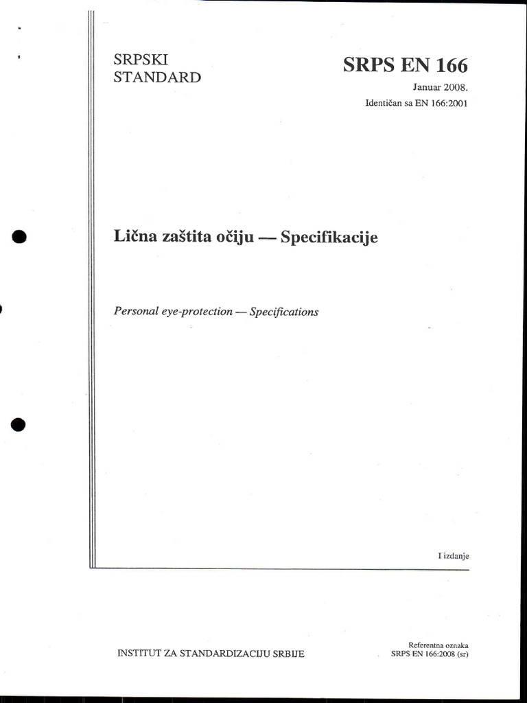 SRPS en 166 2008 - Licna Zastita Ociju - Specifikacije (SRP) | PDF