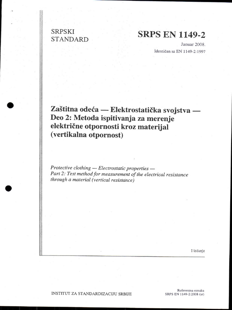 SRPS en 1149-2 2008 - Zastitna Odeca - Elektrostat Svojstva - Deo2 ...