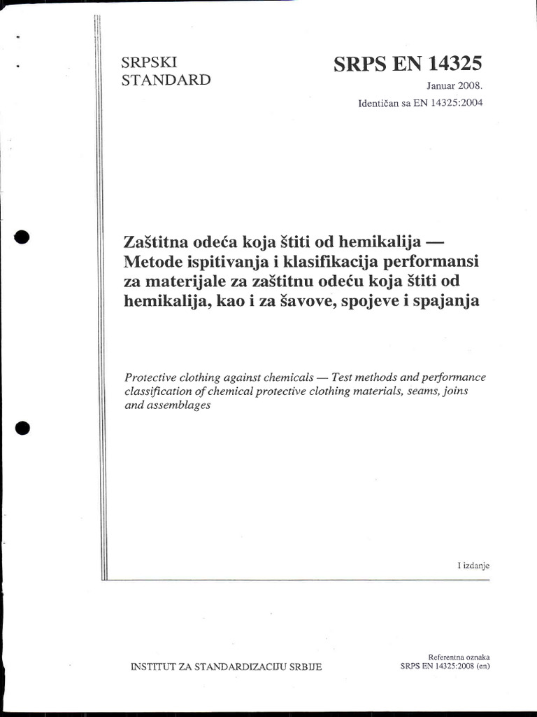 SRPS en 14325 2008 - Zast Odeca Koja Stiti Od Hem - Metode Isp I Klasif Performansi Za ...