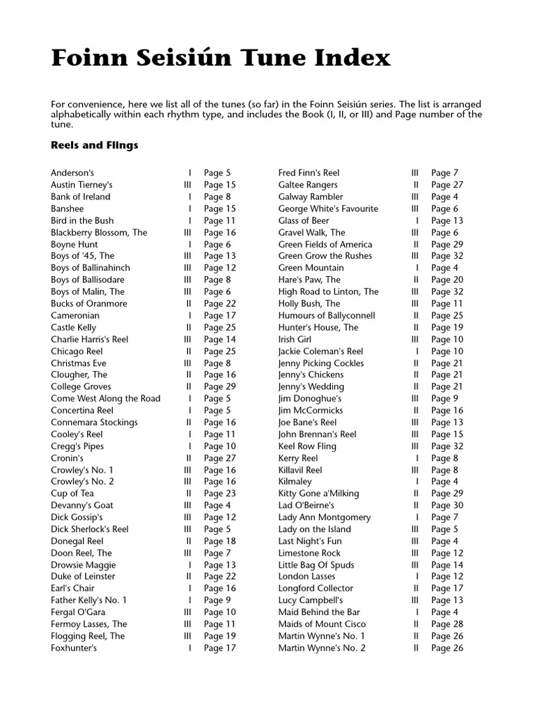 Foinn Seisiún Tune Index Overview | PDF | Travel