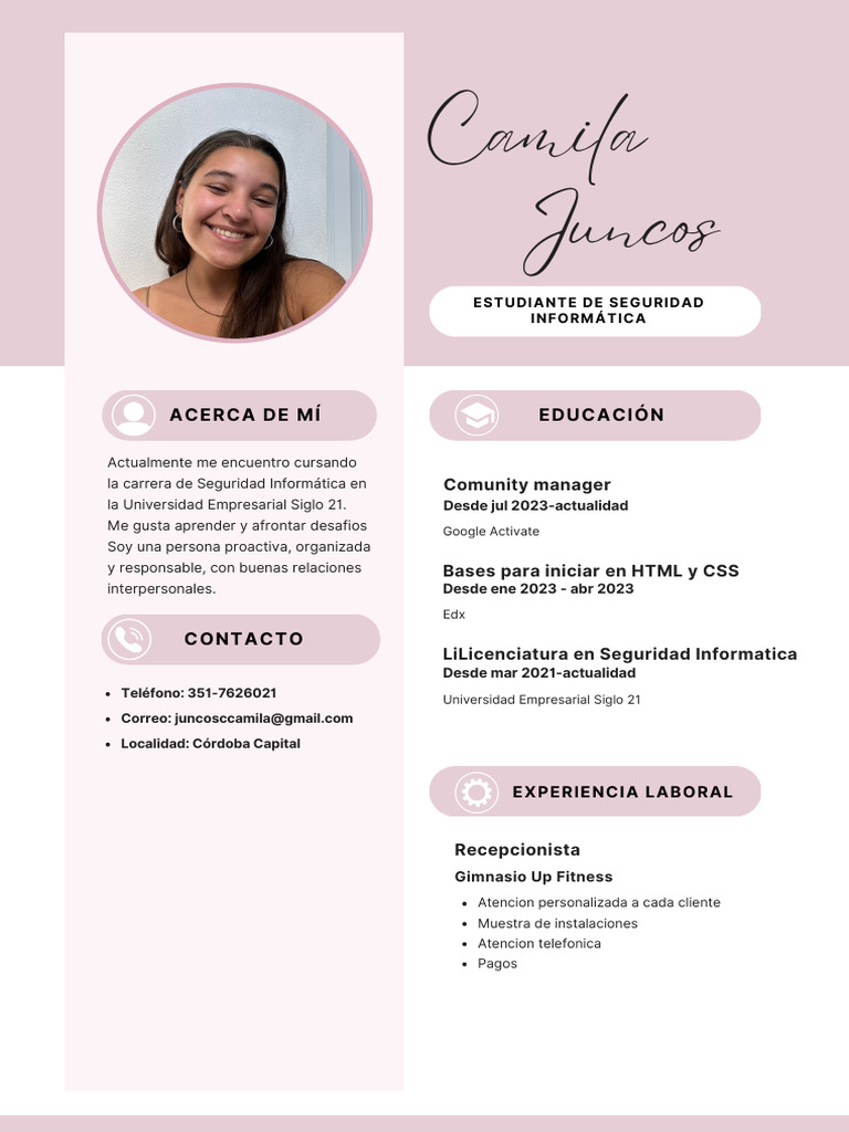 Curriculum Vitae de Mujer Profesional Con Foto Femenino Rosa | PDF