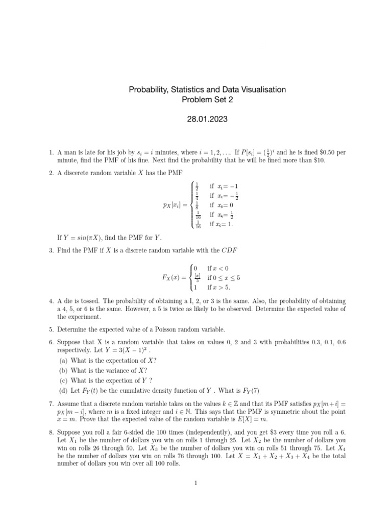 Problem Set 2 | PDF | Probability Distribution | Random Variable Problem Set 2 | PDF | Probability Distribution | Random Variable