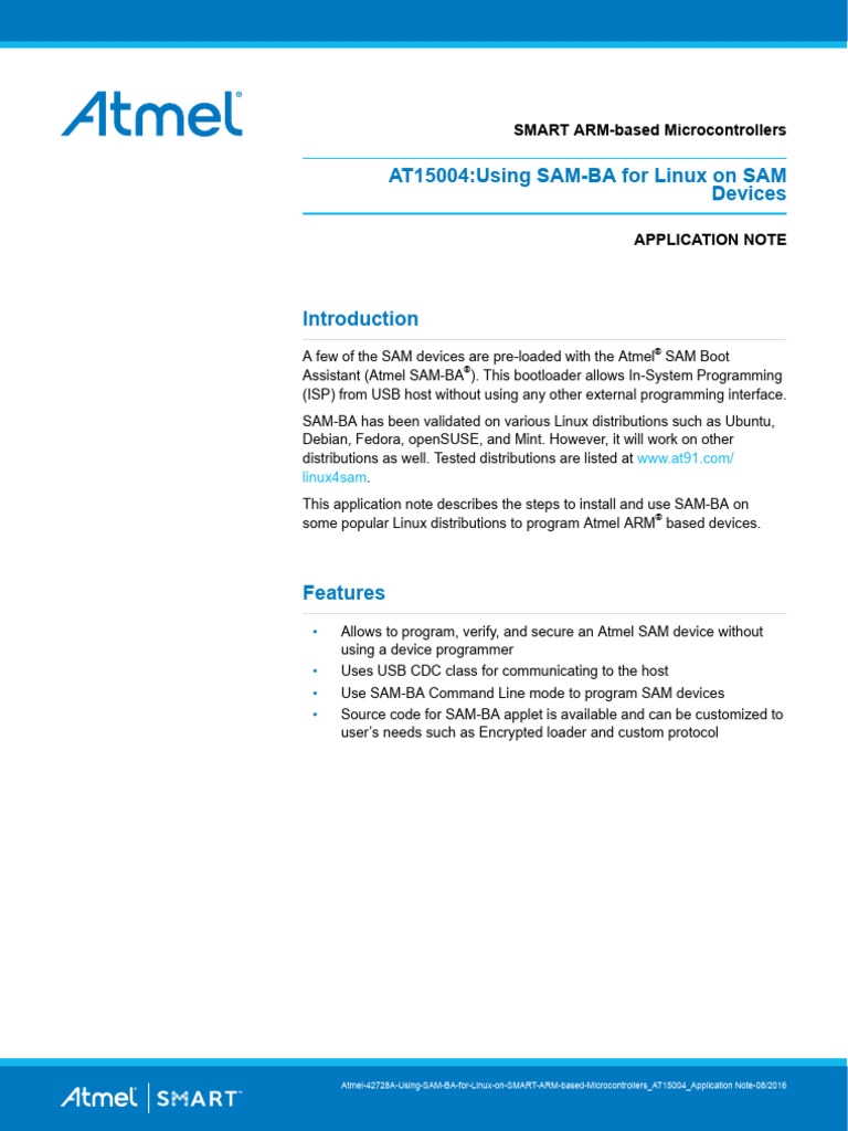 Atmel 42728 Using SAM BA For Linux On SMART ARM Based Microcontrollers ...