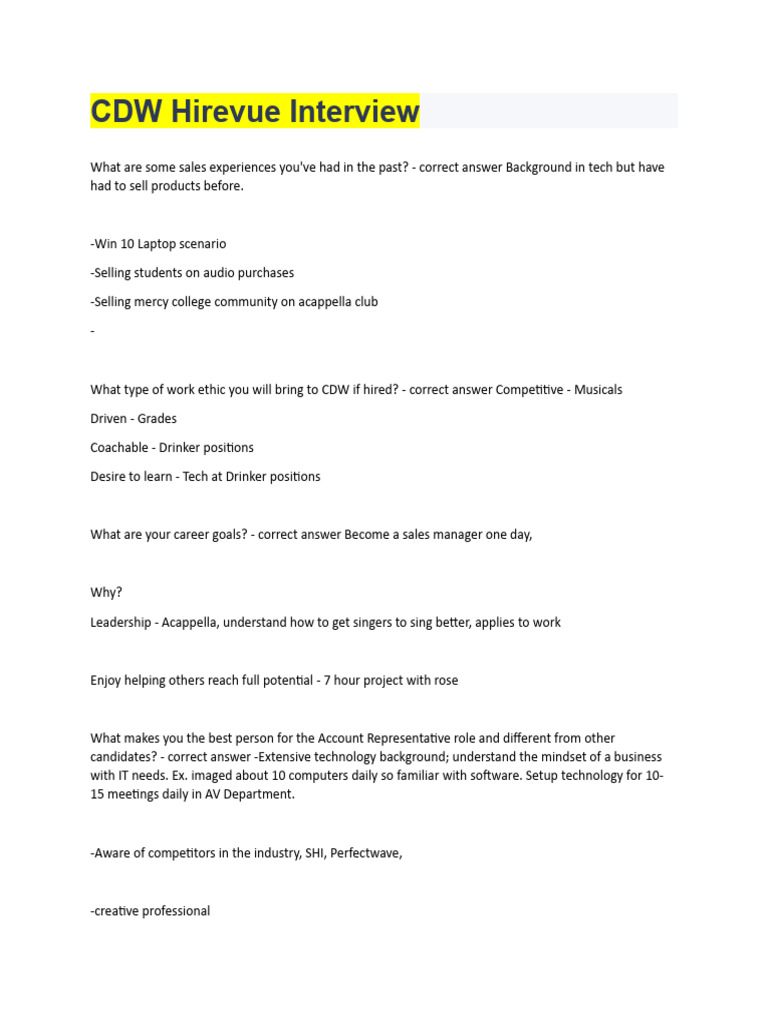 CDW Hirevue Interview | PDF