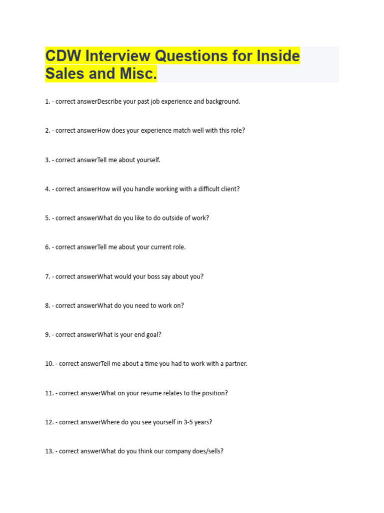 CDW Inside Sales Interview Questions | PDF