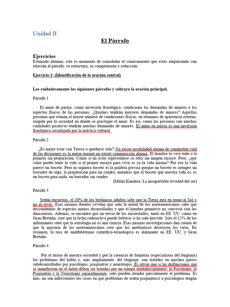 Ejercicios Sobre El Parrafo | PDF | Amor