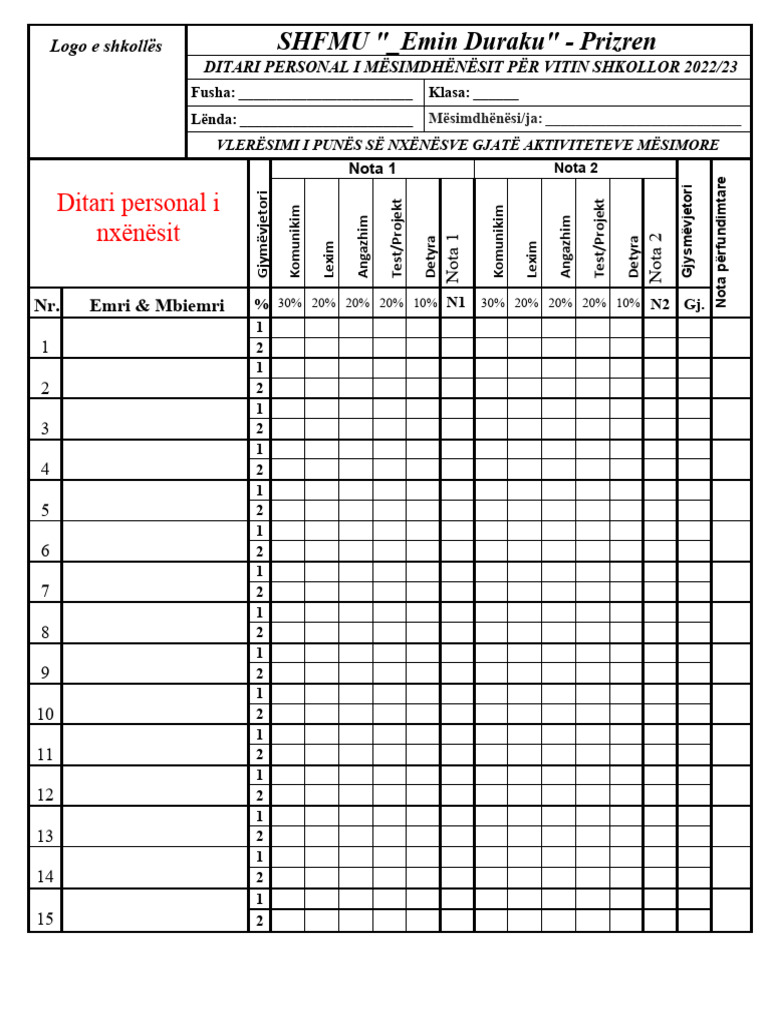 Ditari Model-2023 | PDF