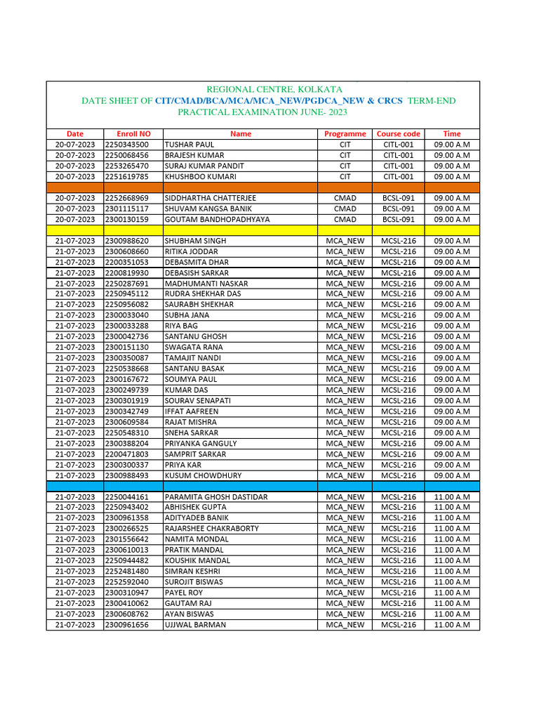 IGNOU Exam Schedule July 2023 | PDF