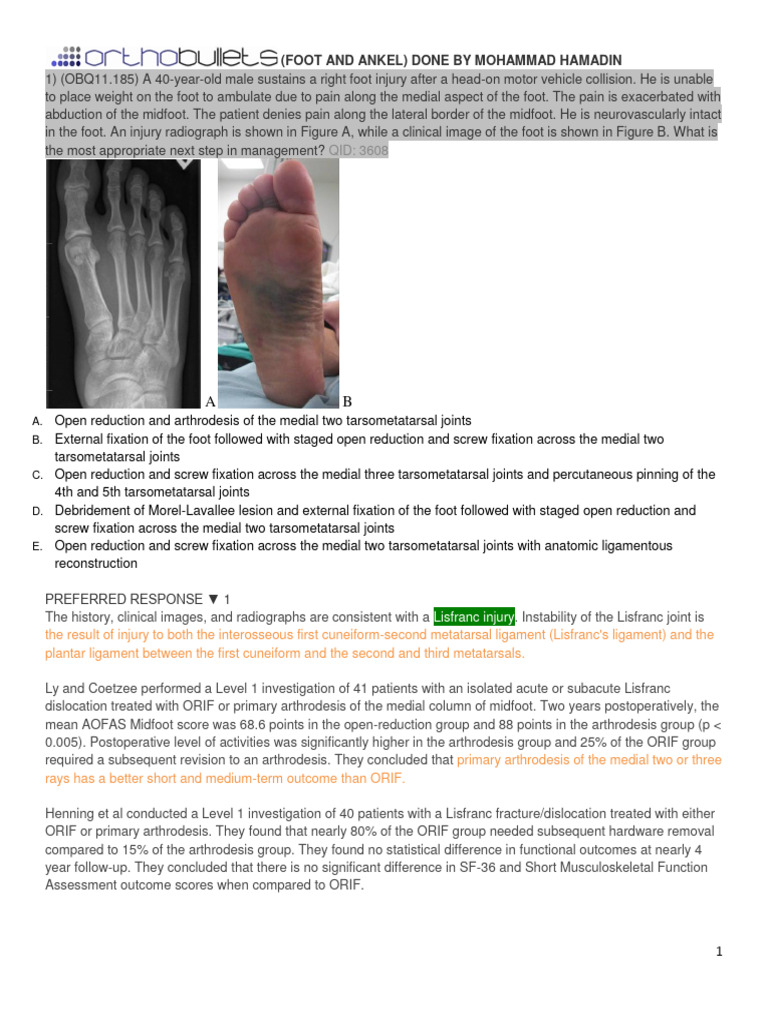 Orthobullets Footandankel | PDF