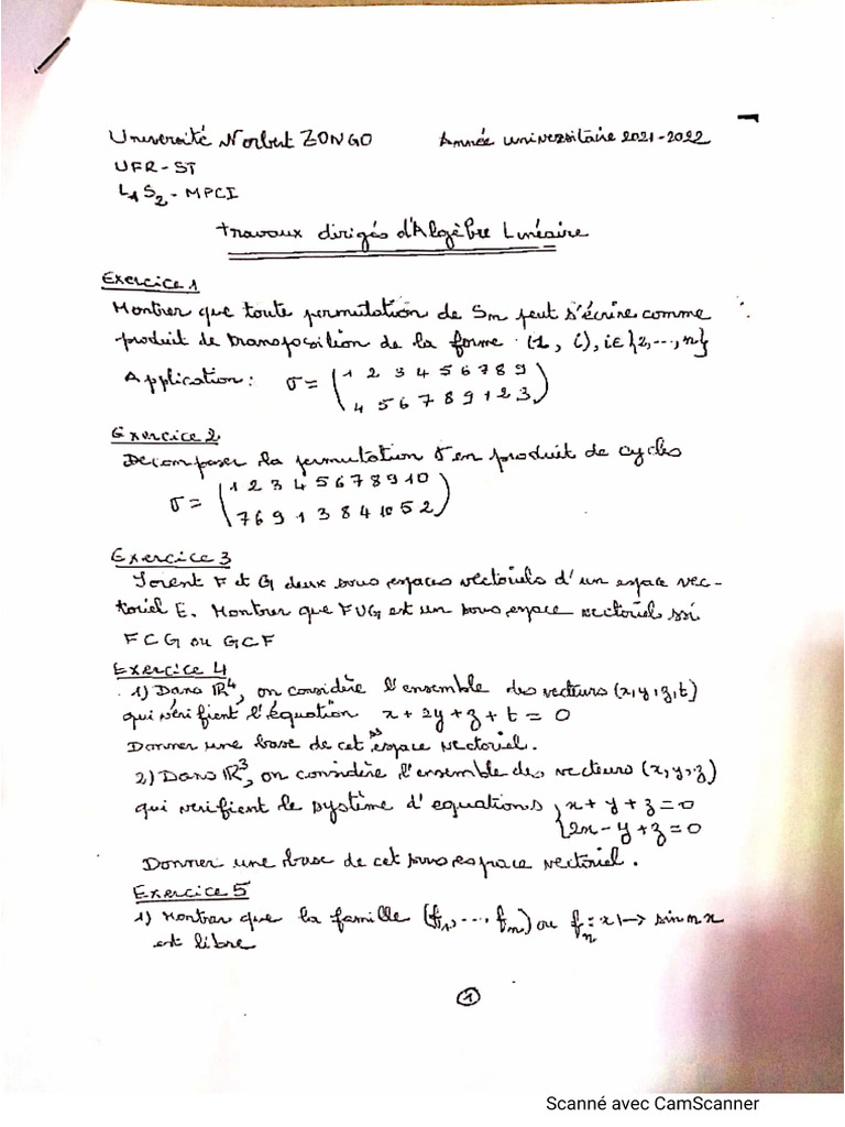 TD Algèbre Linéaire 1 Bf-1 | PDF