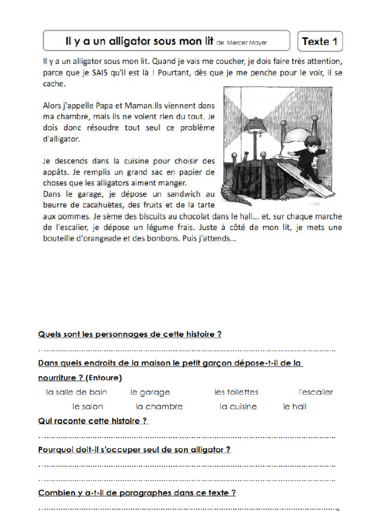 Il y A Un Alligator Sous Mon Lit - Texte 1 | PDF