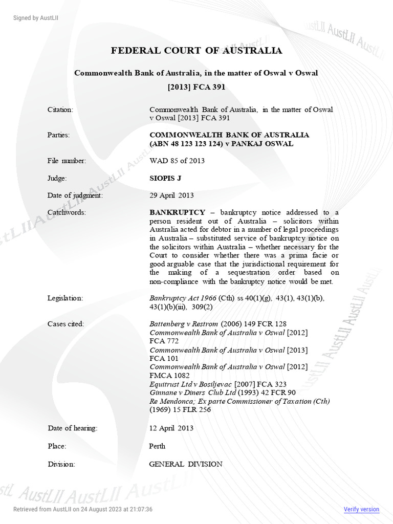 Substituted Service in Oswal Bankruptcy Case | PDF | Bankruptcy ...