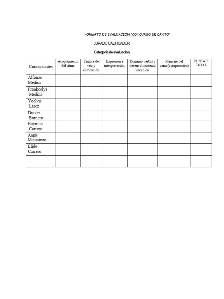 Formato de Evaluacion Concurso de Canto | PDF
