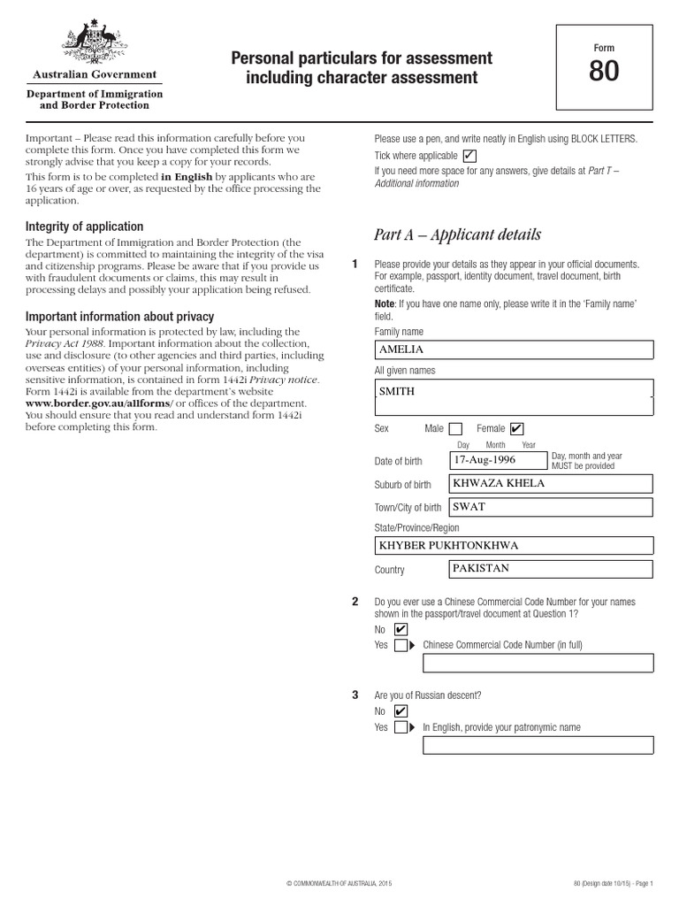 Form 80: Personal Particulars Guide | PDF