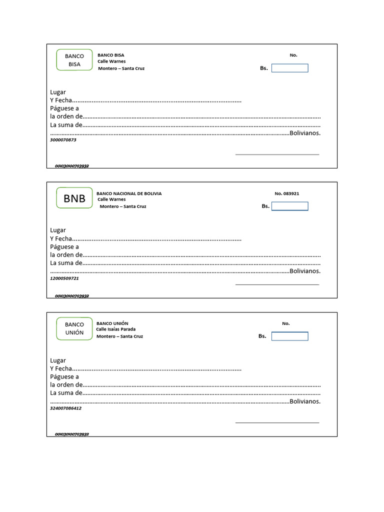 Modelos de cheques en Bolivia | PDF | Cocina, comidas y vino