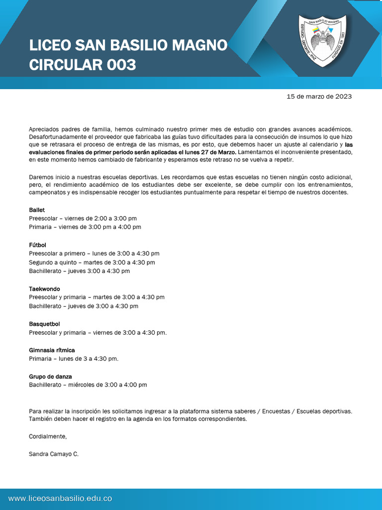 Circular 003 Extracurriculares | PDF