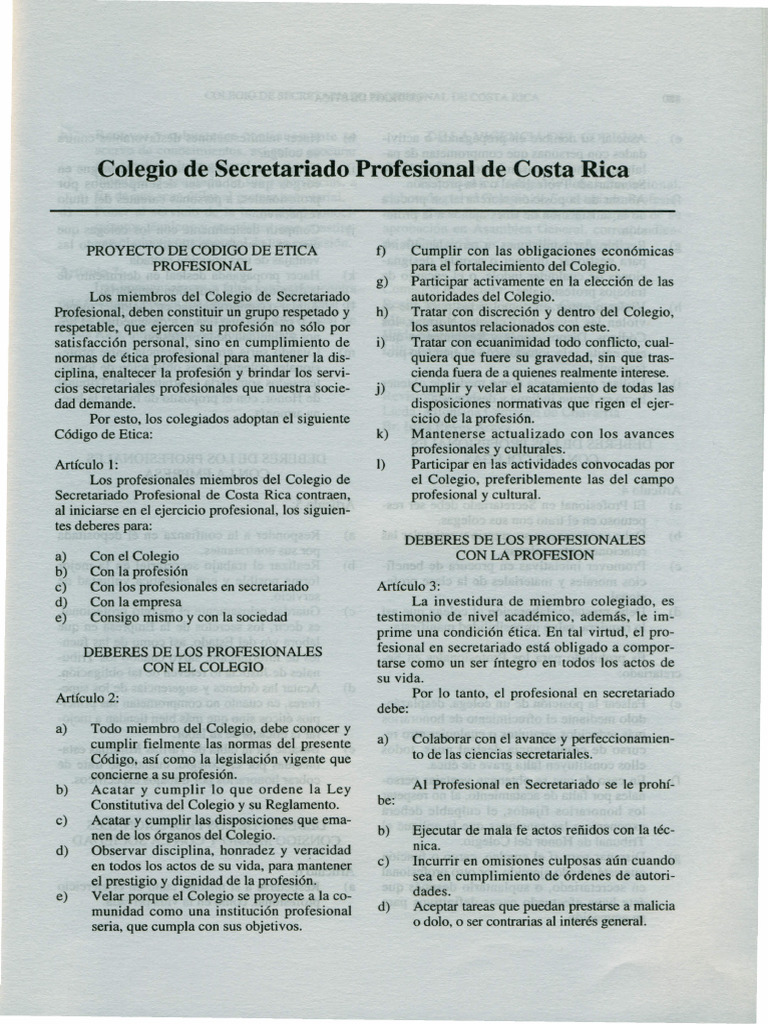 Código de Ética del Colegio de Secretariado | PDF