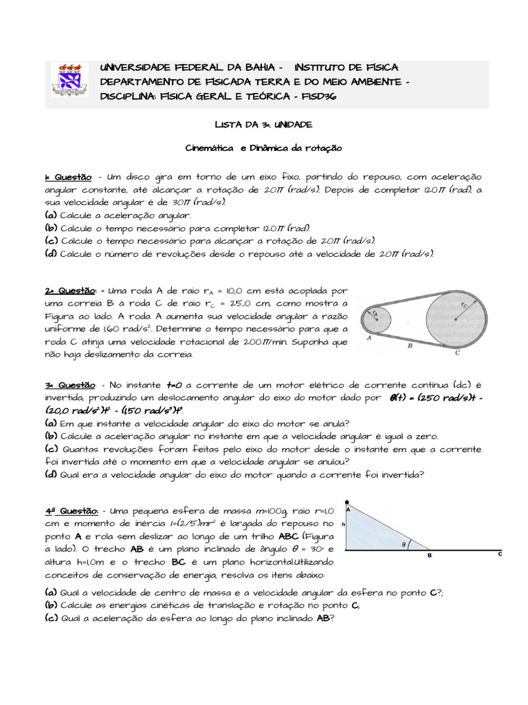 Cinemática e Dnâmica de Rotação | PDF | Torque | Massa