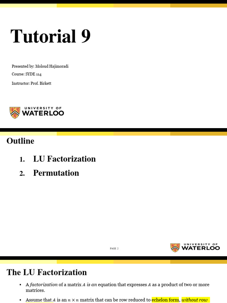 Tutorial 9 | PDF | Matrix (Mathematics) | Factorization Tutorial 9 | PDF | Matrix (Mathematics) | Factorization