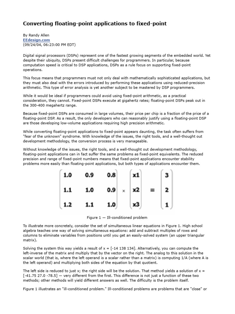 Fixed Point Calculations | PDF | Digital Signal Processor | Matrix ...