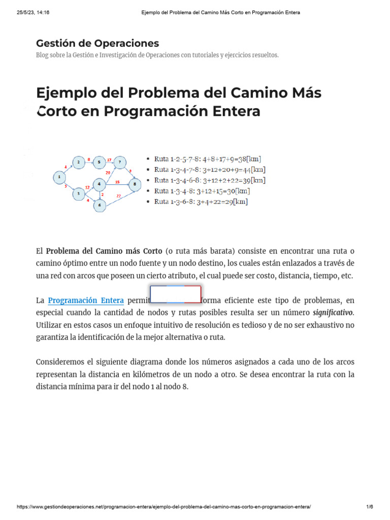 Ejemplo del Problema del Camino Más Corto en Programación Entera | PDF