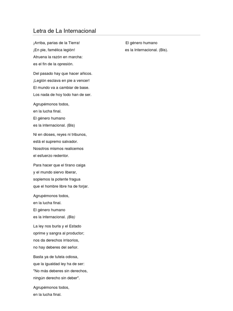 Letra de La Internacional | PDF
