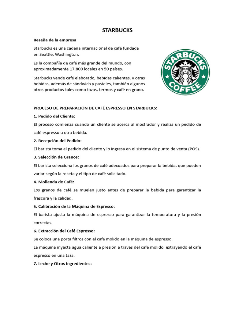 Proceso de Producción STARBUCKS - MJCG | PDF