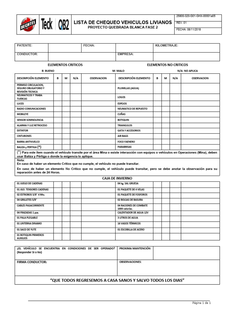 Checklist - Camioneta (Bechtel) | PDF | Transporte | Bienes manufacturados