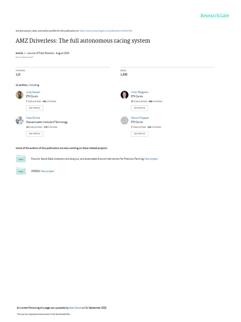 AMZ - Driverless - JFR Uploaded 26 Jan 2020 | PDF | Lidar