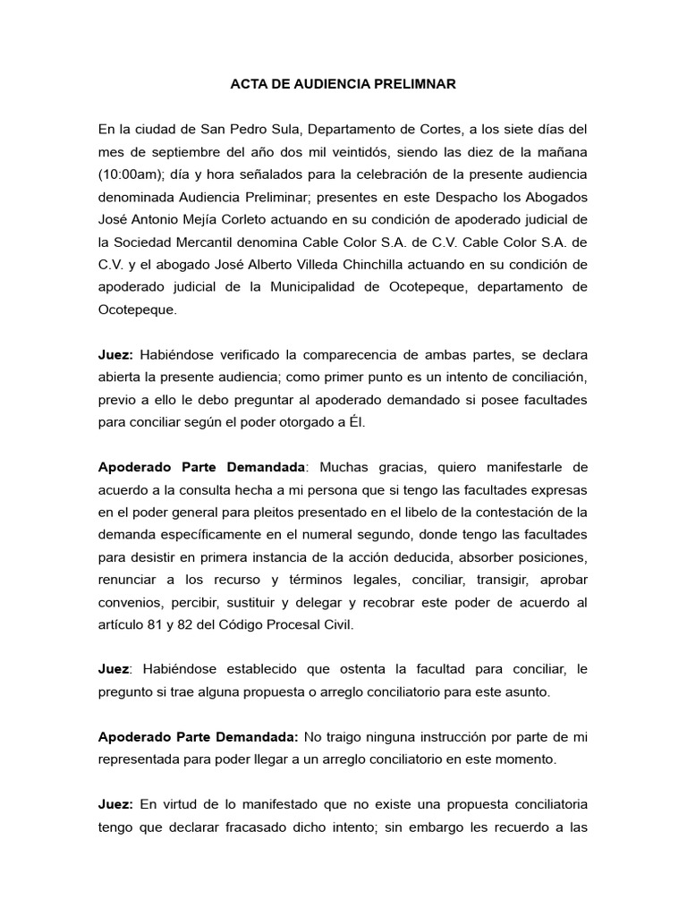 Simulacro Audiencia Preliminar | PDF | Demanda judicial | Ley procesal