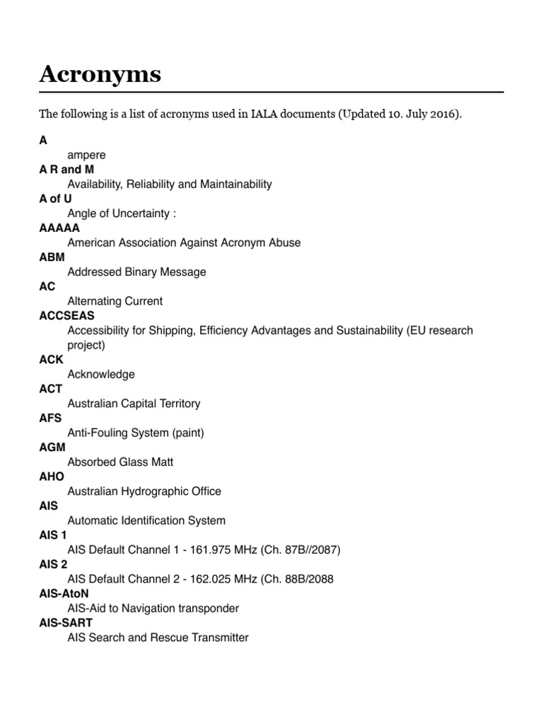 Acronyms - International Dictionary of Marine Aids To Navigation | PDF ...
