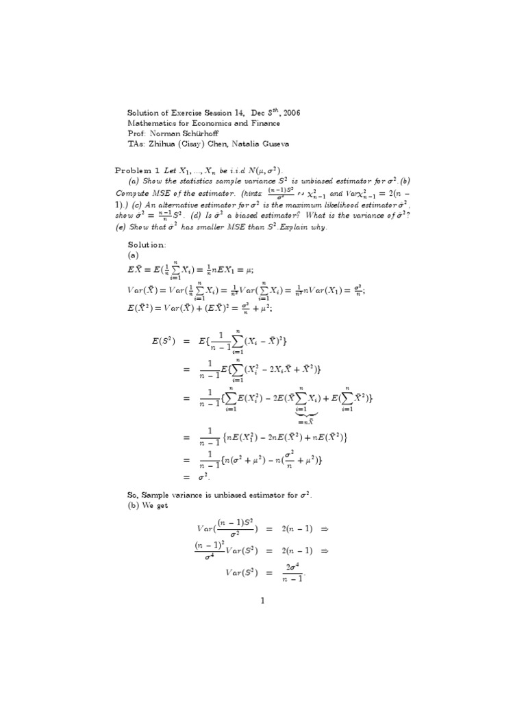 Solution 14 | PDF | Estimator | Bias Of An Estimator