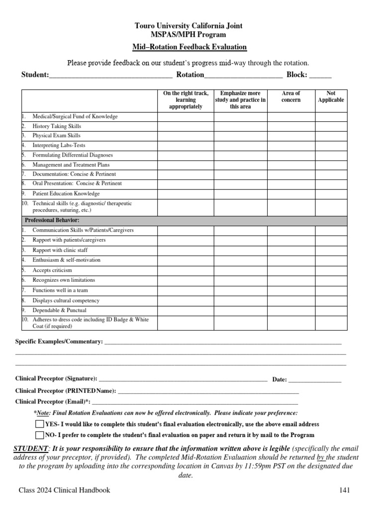 TUC Mid-Rotation Eval Form | PDF