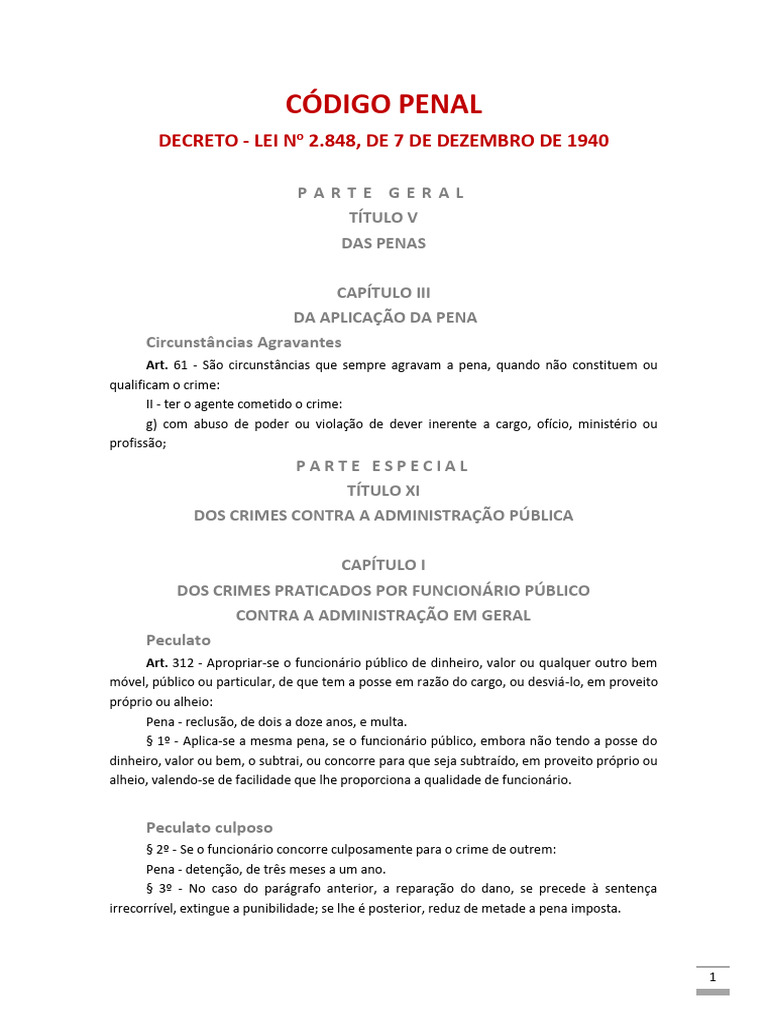 01 - Código Penal | PDF | Crimes | Crime e Violência