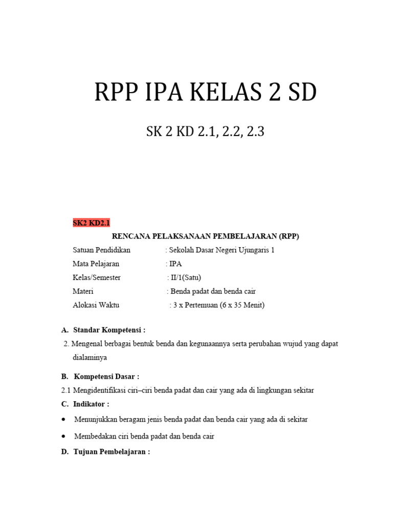 RPP Ipa Kelas 2 SD | PDF