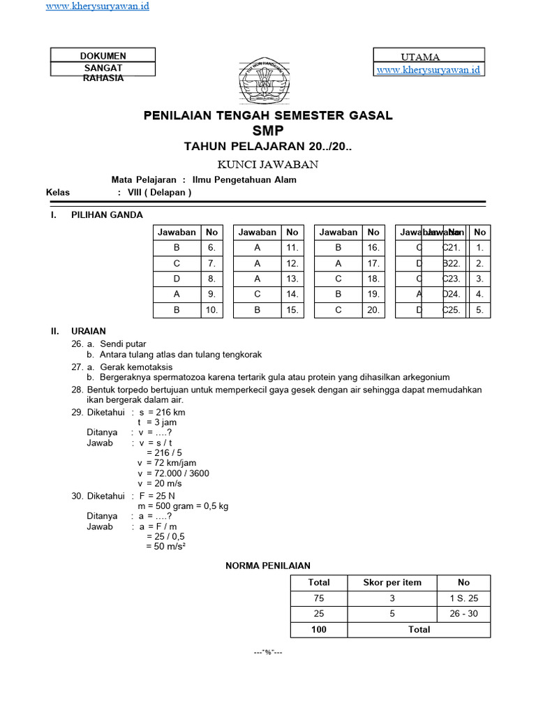 5 - Kunci Jawaban PTS IPA Kelas 8 SEm.1 - WWW - Kherysuryawan.id | PDF