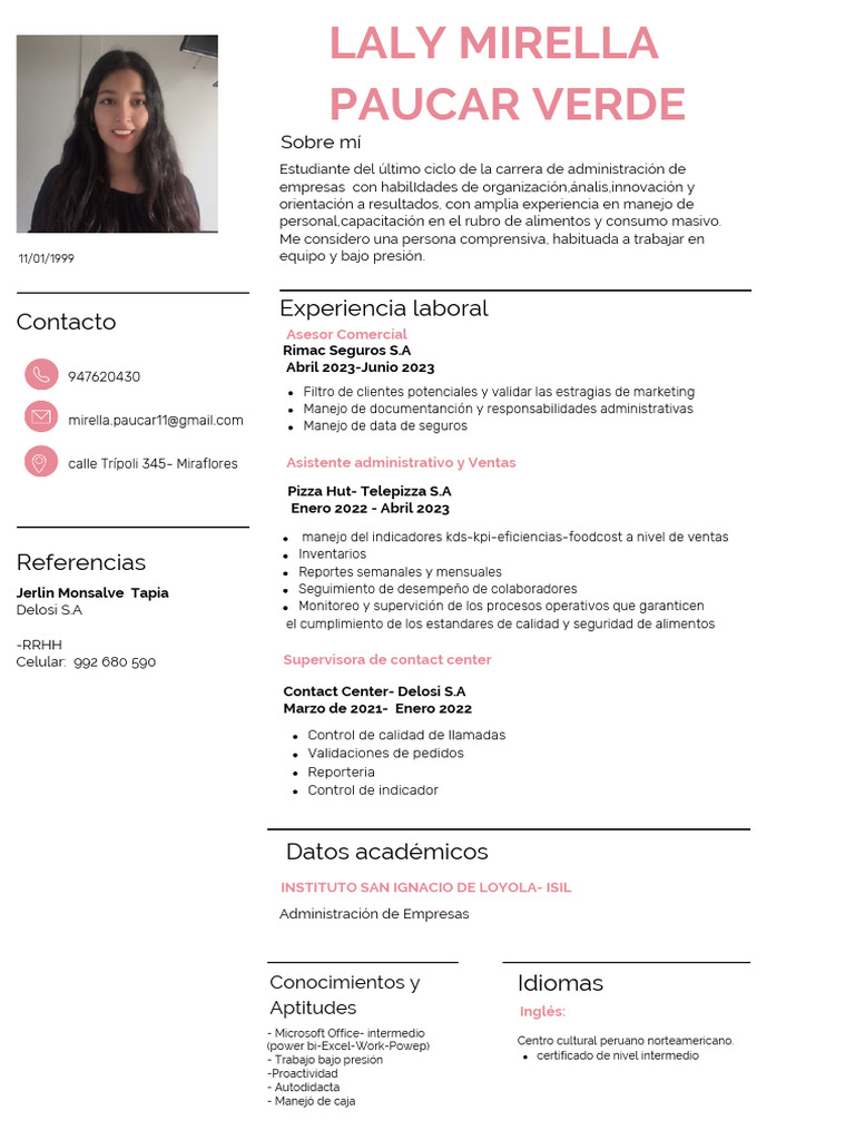 Contacto Experiencia Laboral: Sobre Mí | PDF | Business