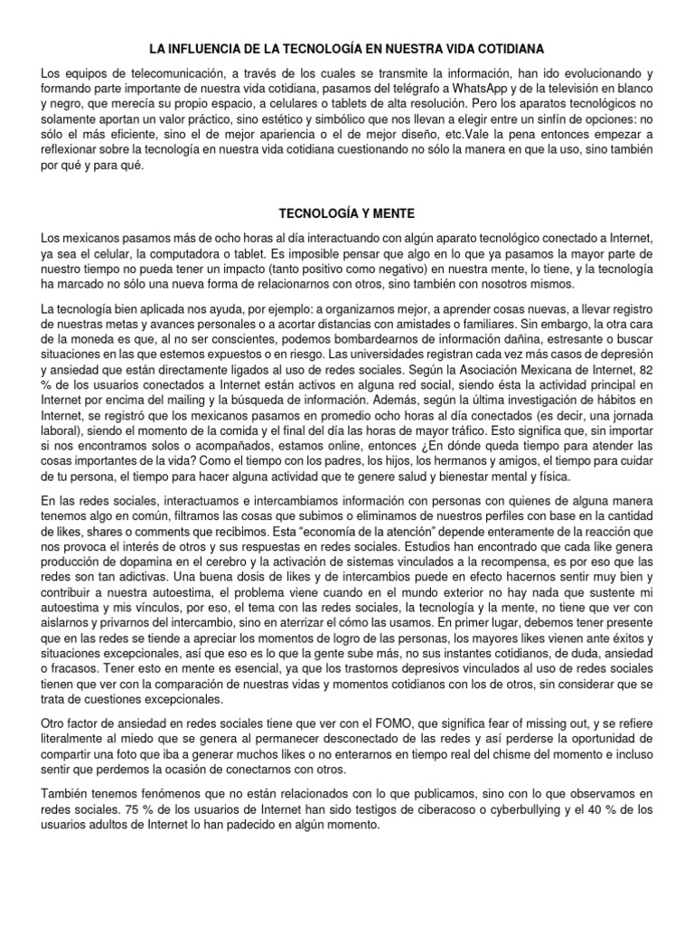Impacto de la Tecnología en la Vida Diaria | PDF