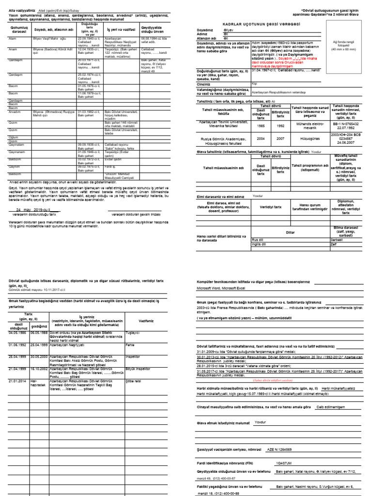 Kadr Anket . Nümunə.yazılı | PDF