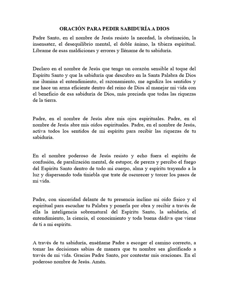 Oración para Pedir Sabiduría A Dios | PDF