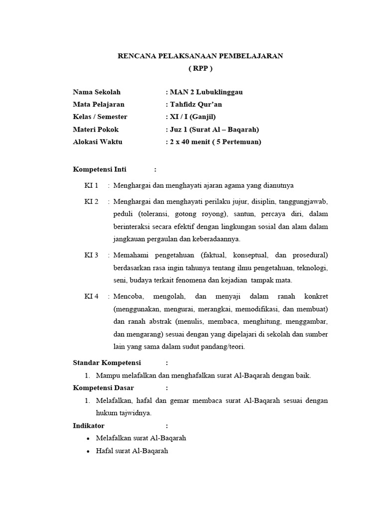 RPP Tahfidz Xi Supervisi | PDF
