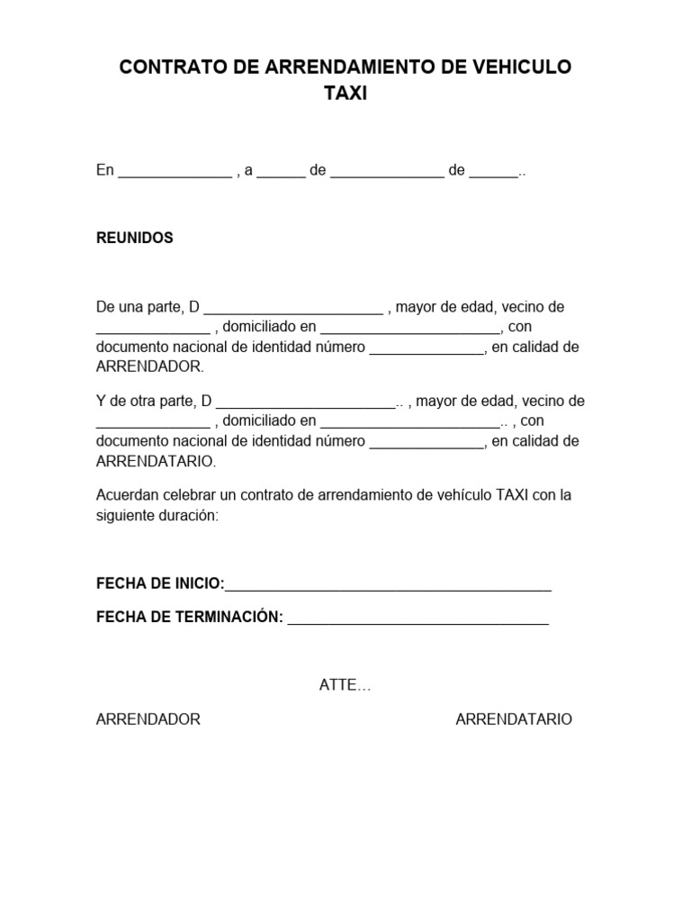 Contrato de Arrendamiento de Taxi | PDF