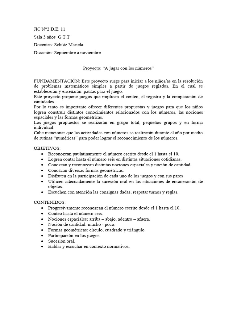 Proyecto - A Jugar Con Los Numeros | PDF