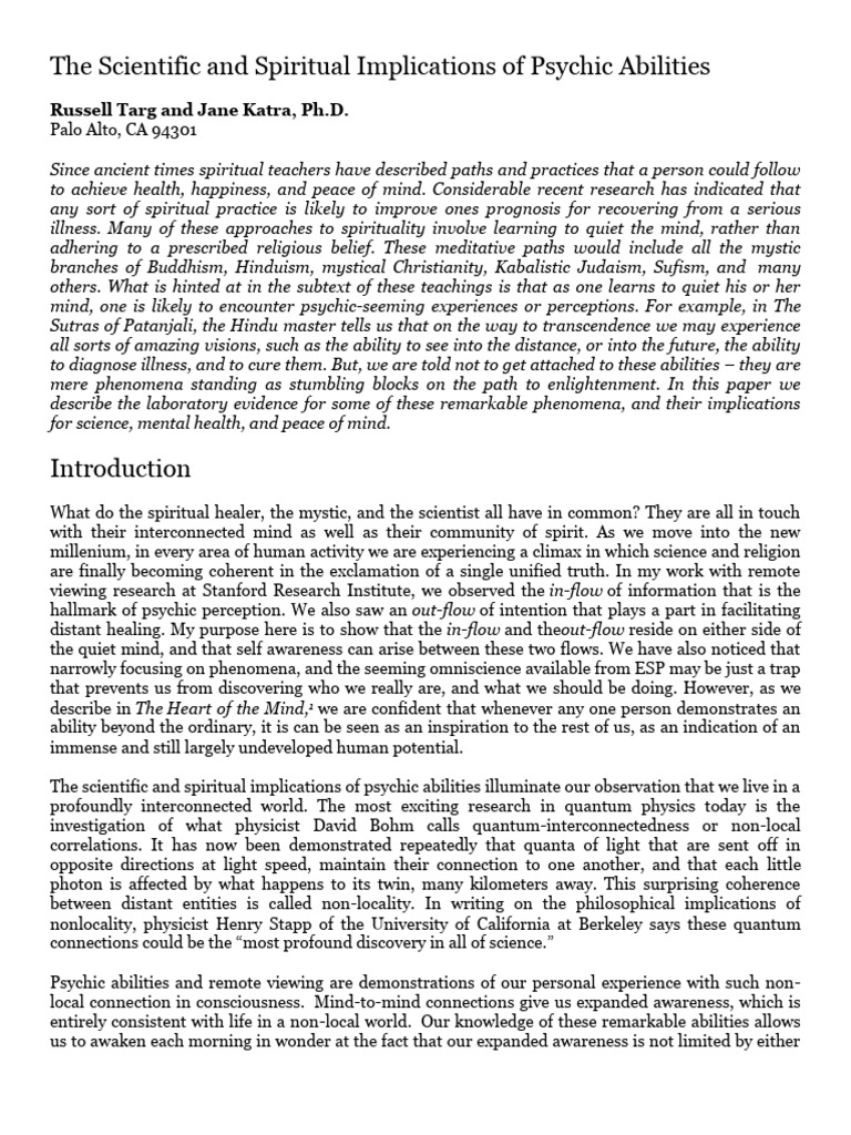 The Scientific and Spiritual Implications of Psychic Abilities | PDF ...