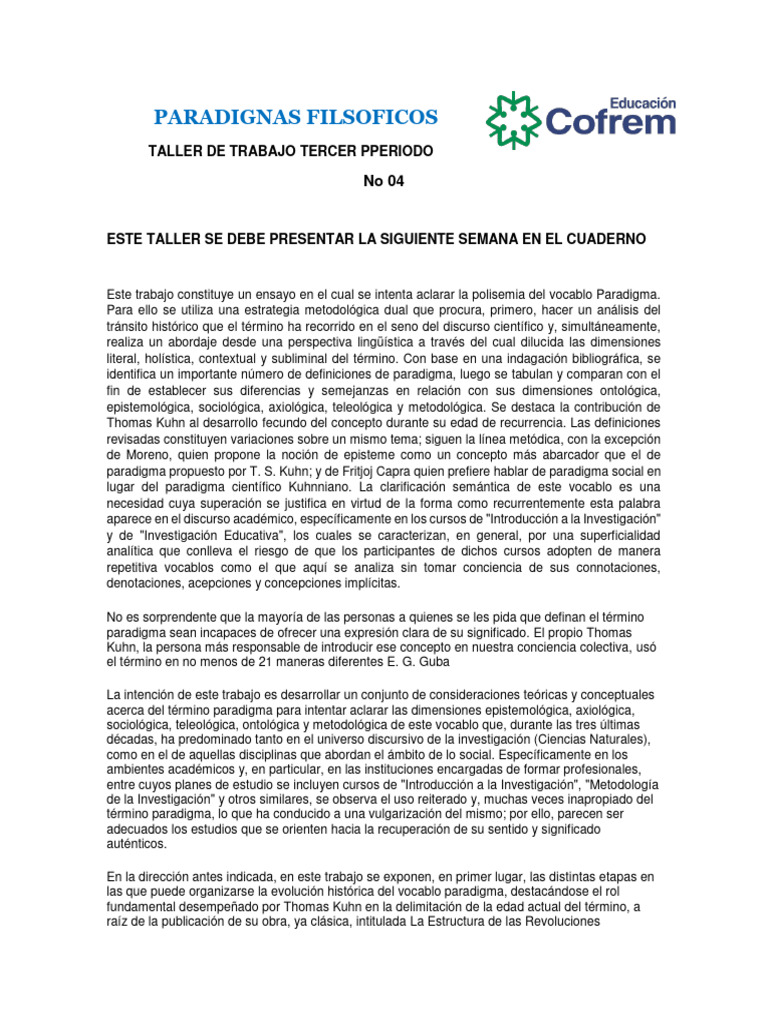 Paradigmas Filosoficos 10 | PDF | Paradigma | Verbo