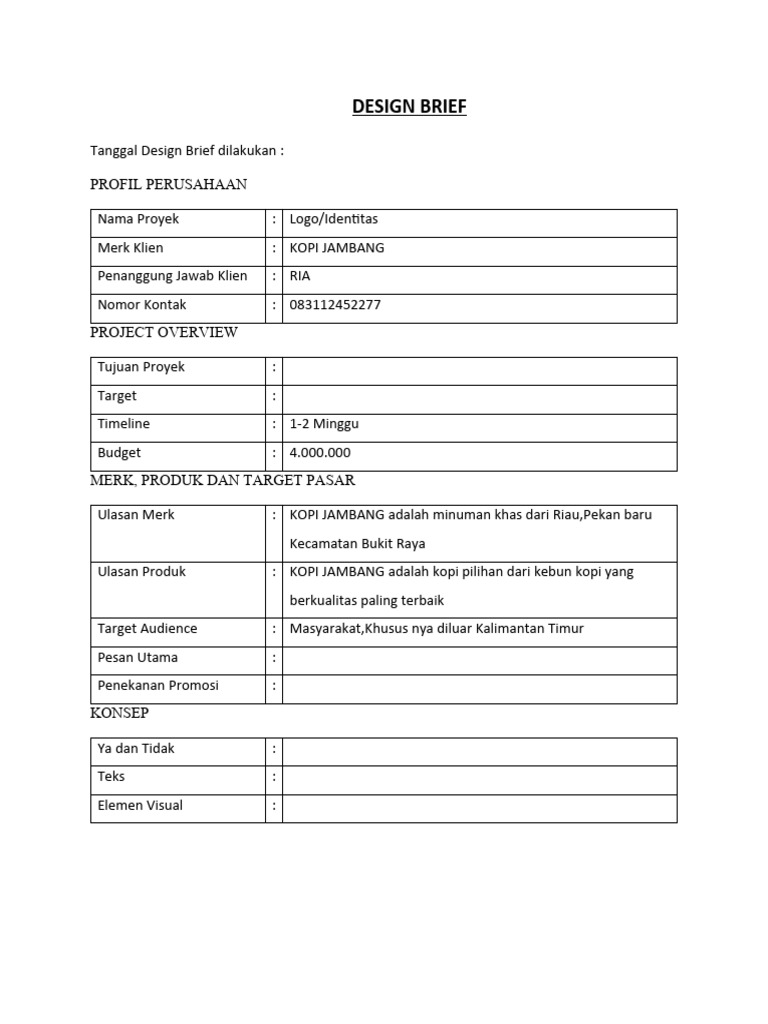 Contoh Desain Brief Kopi Jambang | PDF